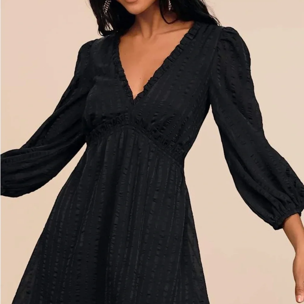 Lulus | Dresses | Nwt Forever In My Heart Black Striped Balloon Sleeve ...